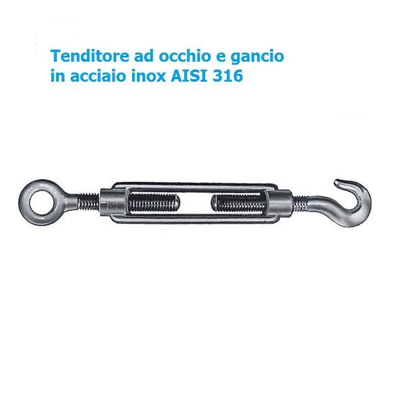 Tenditore ad occhio e gancio in acciaio inox 316 - Utensileria Revelli