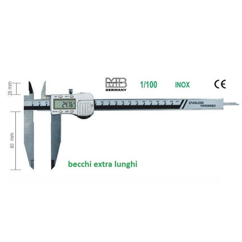 Calibro digitale con becchi extra lunghi da 80 mm. - Utensileria Revelli